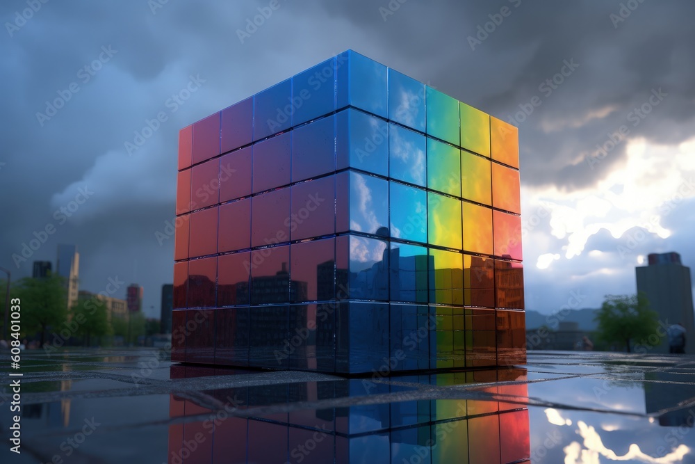 Reflection of a rainbow on glass building. Concept of LGBTQ community ...