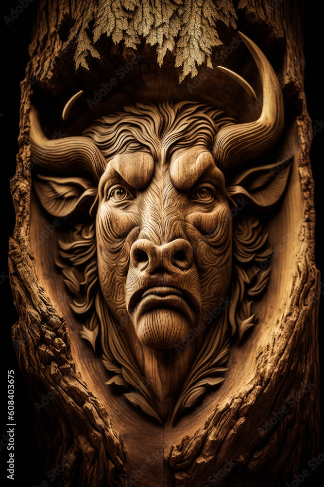Captivating image of a divine bull deity's face masterfully carved into ...