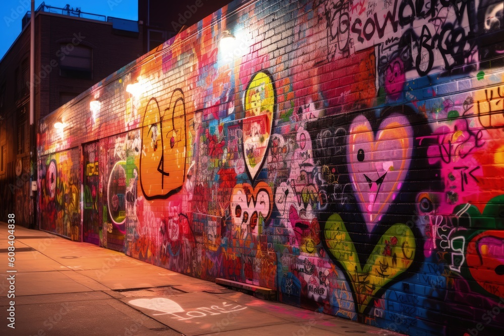 Brick wall with colorful graffiti. Colorful street art as symbol of ...