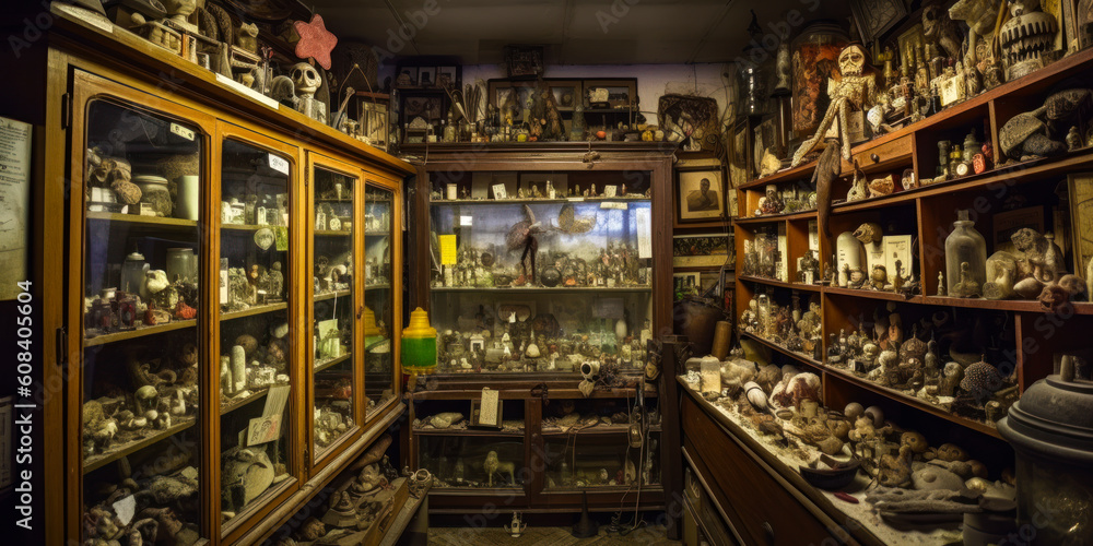 Captivating depiction of a mysterious horror museum: dimly-lit room ...