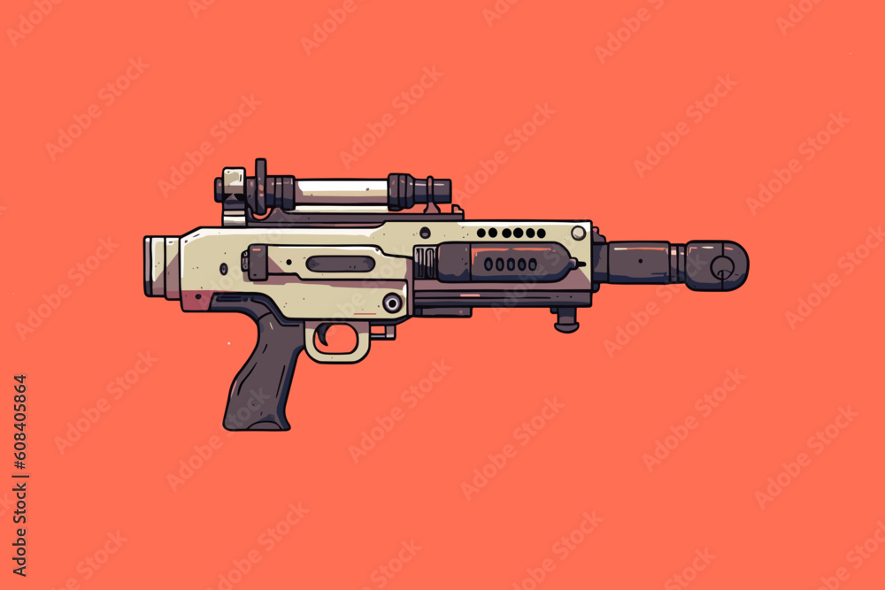 Doodle inspired Combat reloading weapon, cartoon sticker, sketch ...