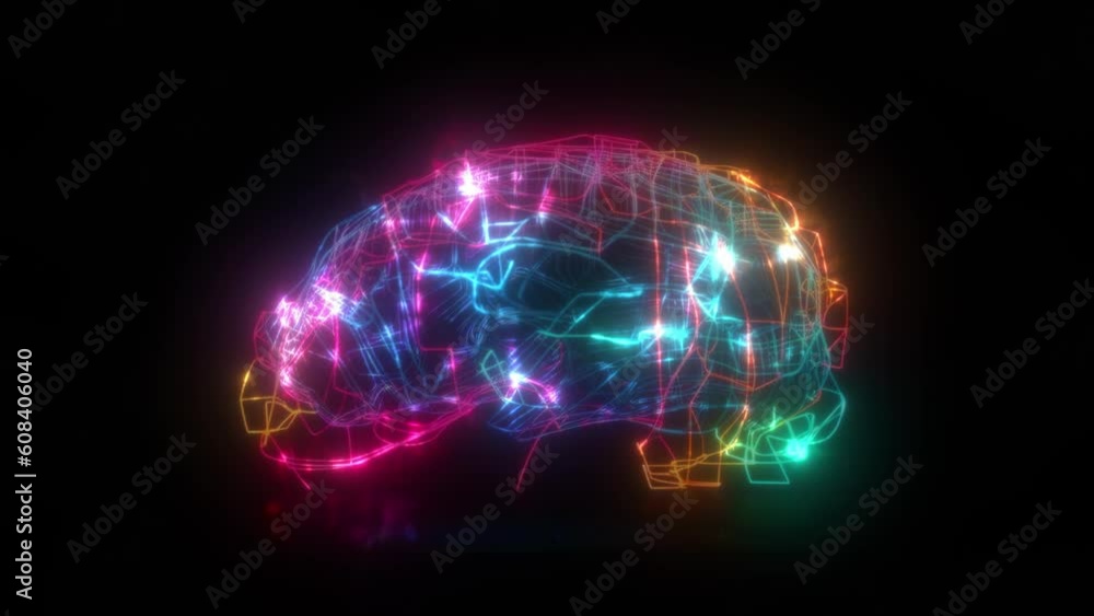 Digital Brain animation, AI artificial intelligence. Neural network. Big data deep learning ...