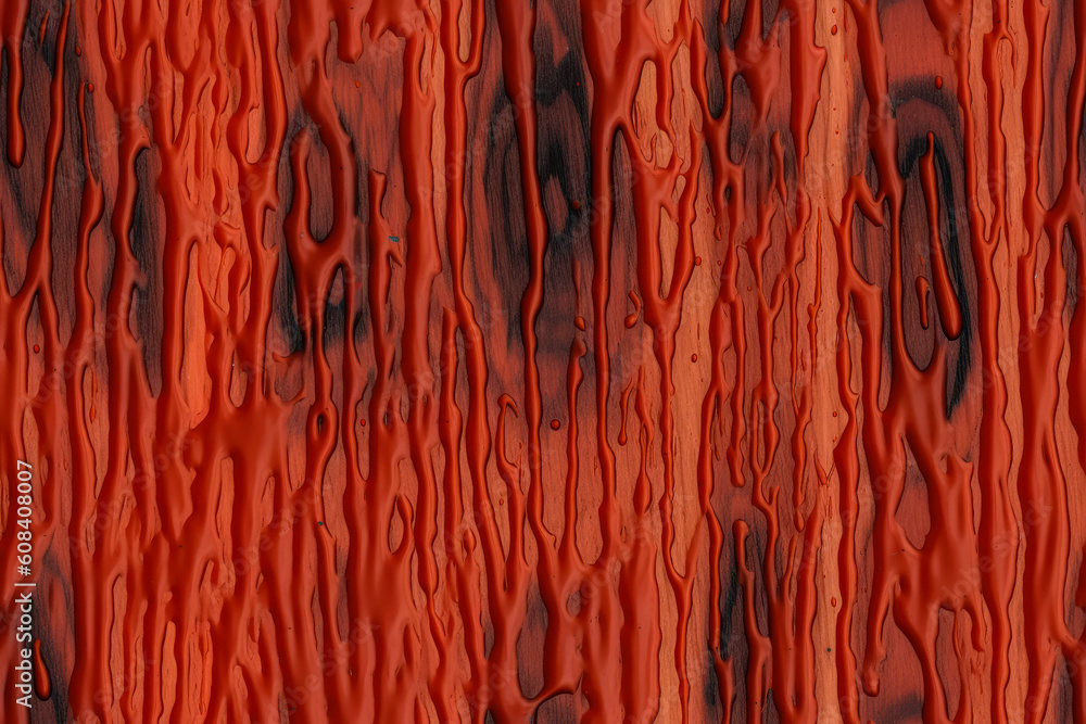 Captivating close-up of raw fir wood texture engulfed in flowing red ...