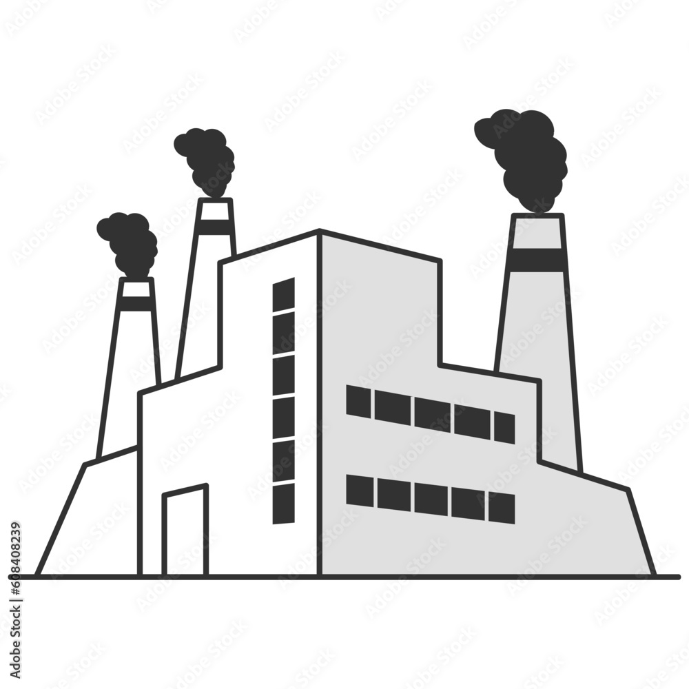 Industrial factory icon.Dirty production. Environmental pollution. Thin ...