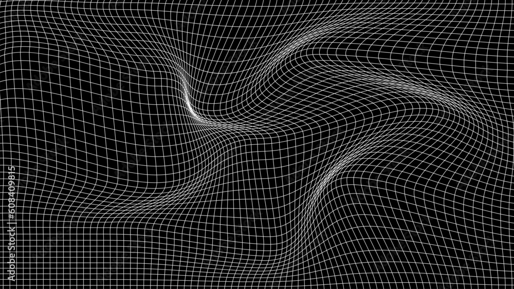 Digital curved grid lines texture or background. 3d distorted wave pattern with the optical ...