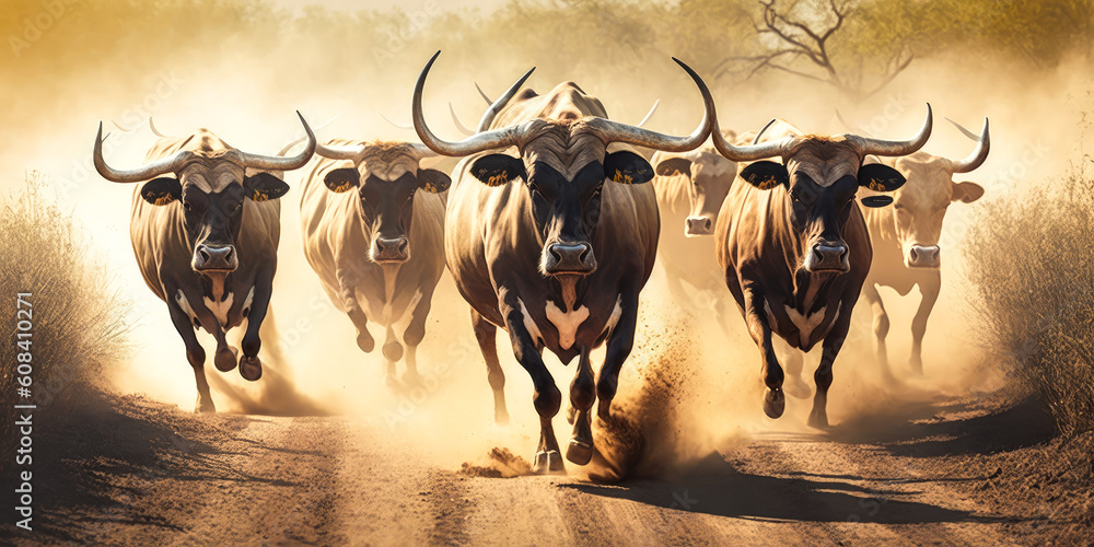 Captivating image of five fierce African cows with impressive horns ...