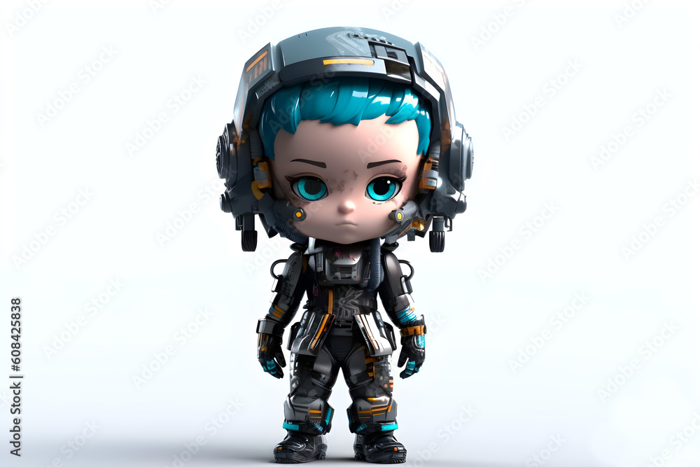 Cute girl wearing techwear on a white background. Adorable chibi 3d ...