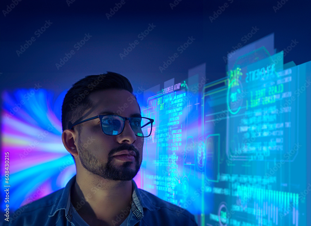 Foto de Cyber security network. Data protection concept. Man using VR ...