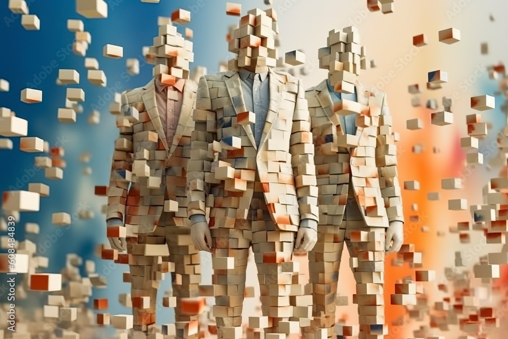 Conceptual portrait , human face is decomposed into colorful pixels. Ai ...