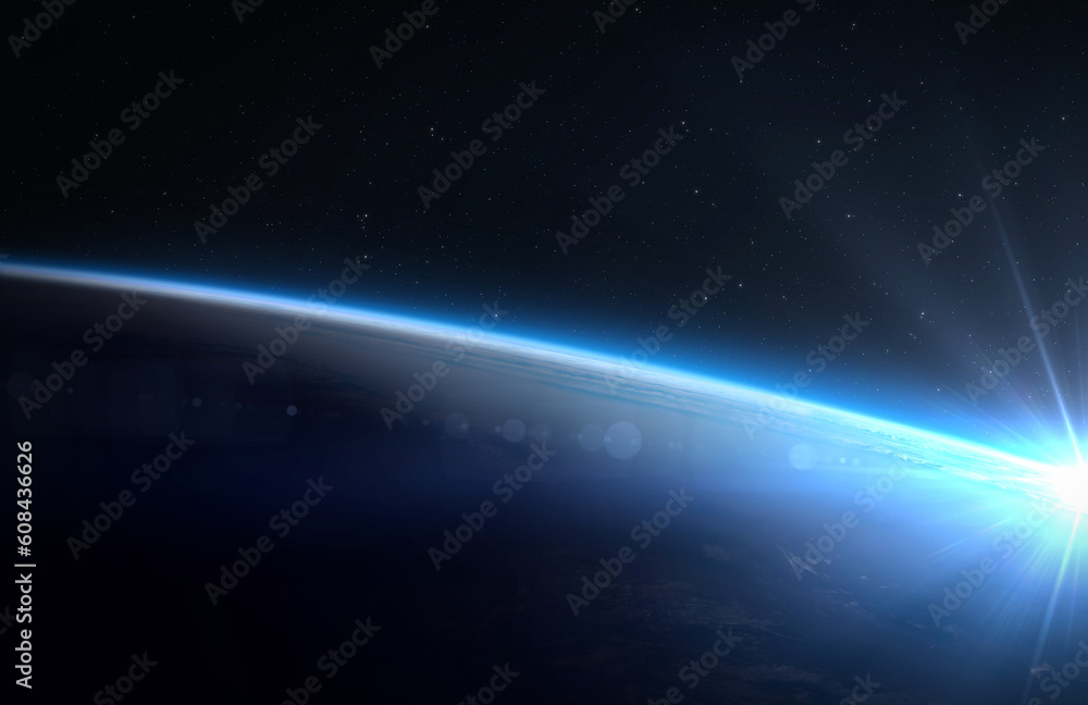 Earth, sun, star and galaxy. Beautiful planet Earth seen from space ...