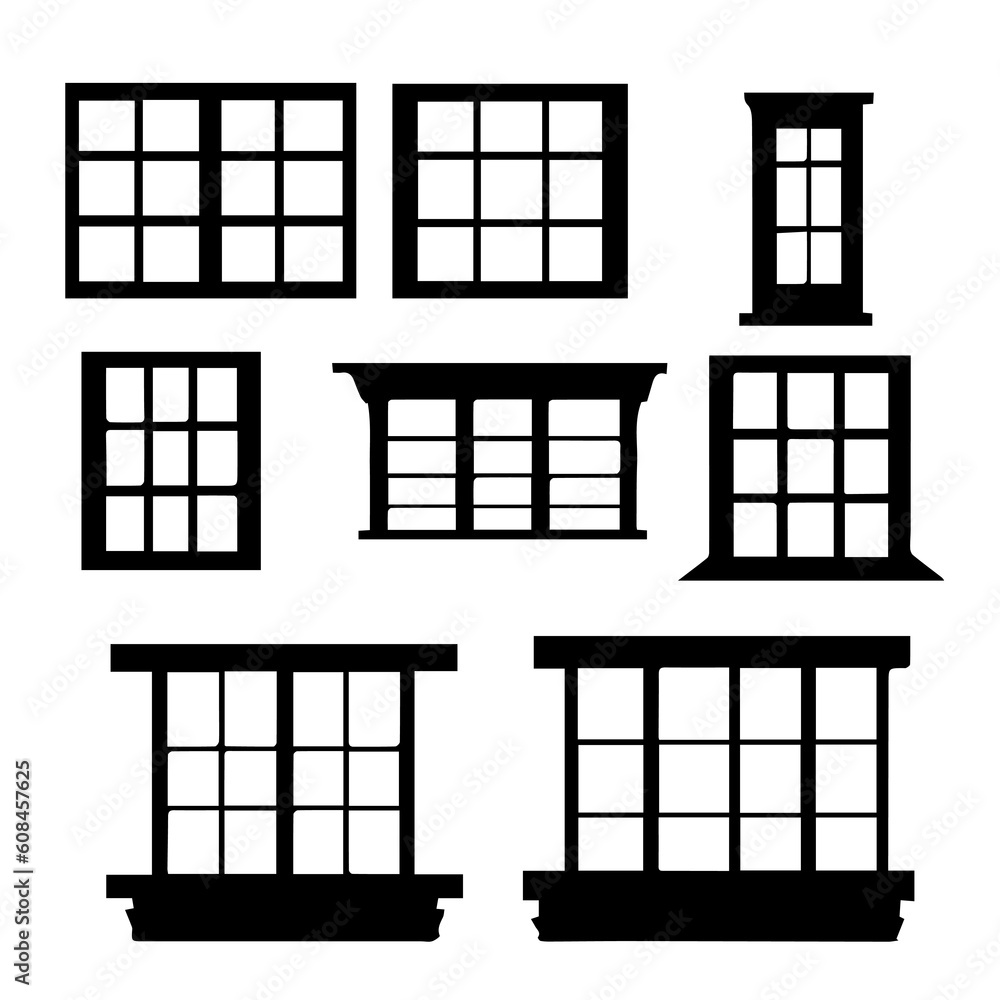 Vector illustration. Large set of Silhouettes. Window frames and ...
