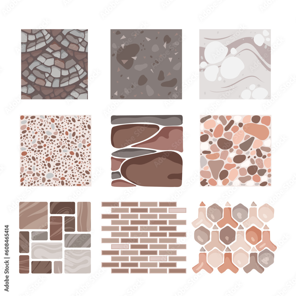 Cartoon isolated paved sidewalk collection with stones and rocks of ...