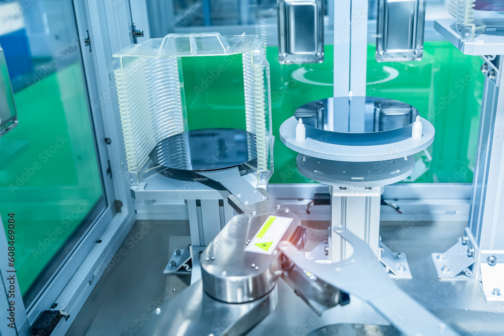 Silicon Wafers and Microcircuits with Automation system control application on automate robot ...