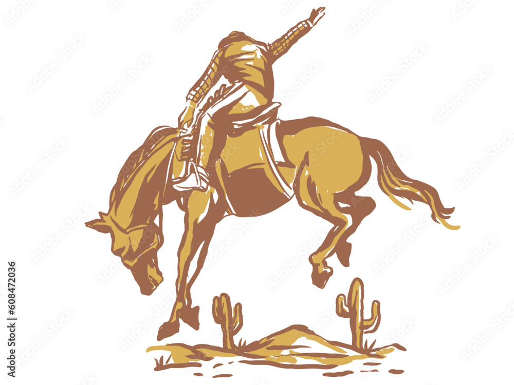 cowboy illustration wild west graphic rodeo design outlaw vintage bad ...
