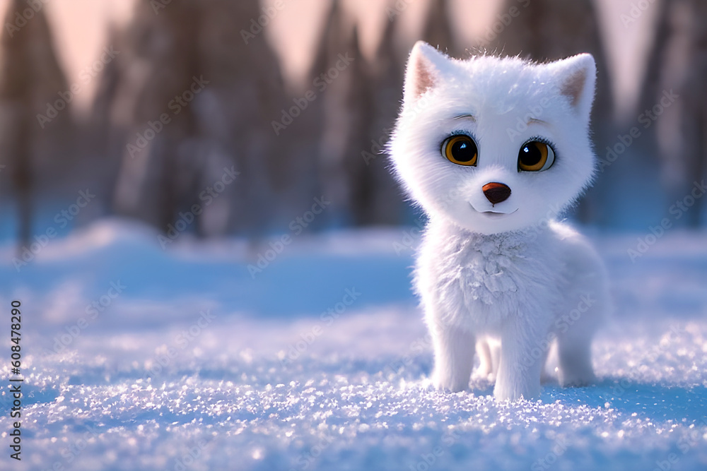Adorable baby arctic wolf in 3d render style. Friendly character for ...
