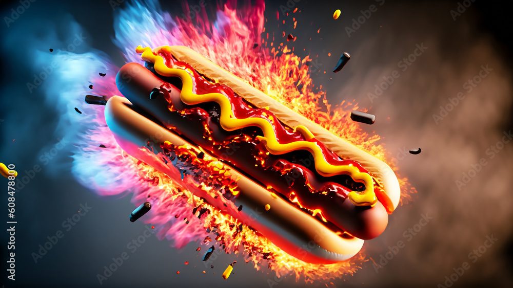 blurred colorful dramatic explosion on dark background with fire smoke ...