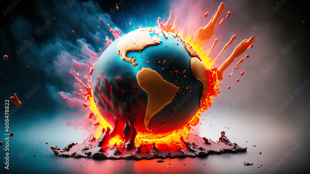 blurred colorful dramatic explosion on dark background with fire smoke ...