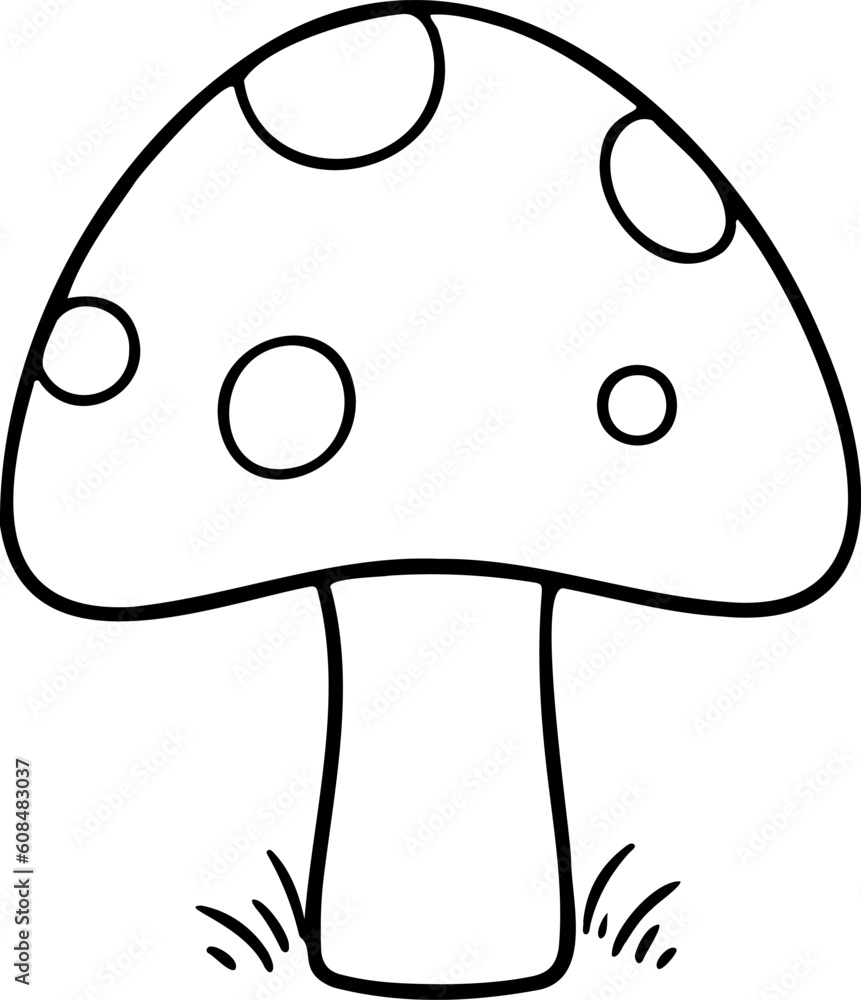 Mushroom vector illustration. Black and white outline fungus coloring ...