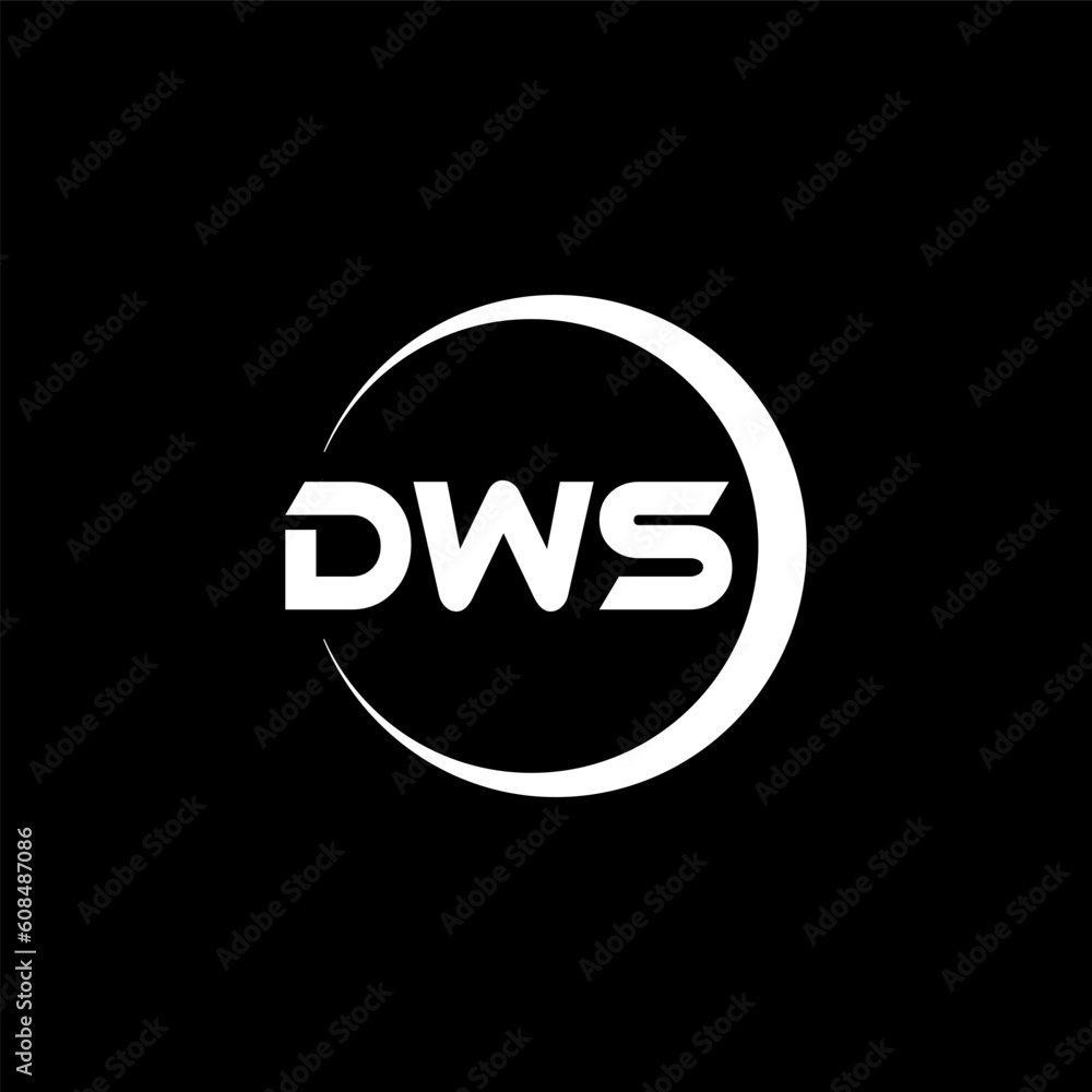 DWS letter logo design with black background in illustrator, cube logo ...