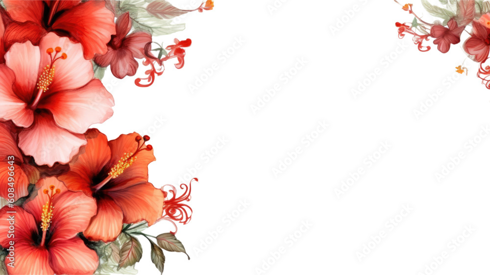 elegant hibiscus flowers as a frame border, isolated with negative ...