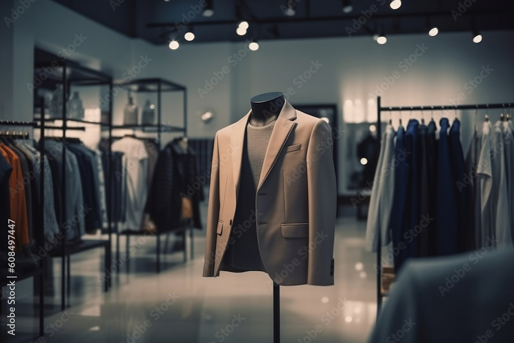 Inside a high end clothing store. Generative AI. Stock Illustration ...