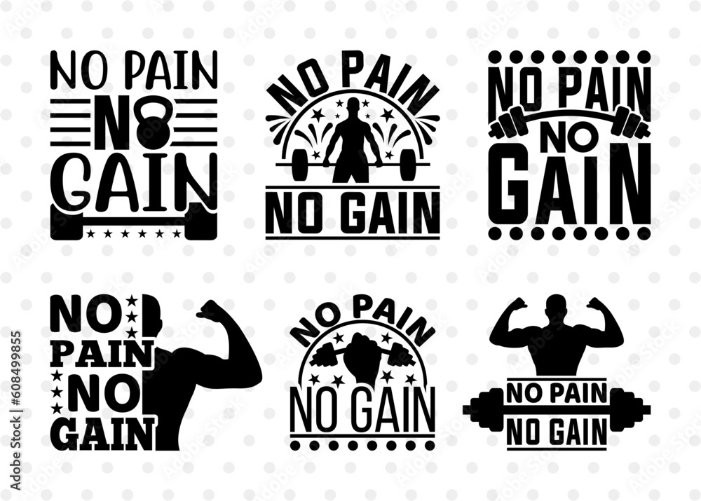 Vetor de No Pain No Gain SVG Bundle, Weights Svg, Gym Svg, Fitness Svg, Workout Svg ...