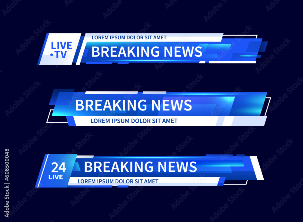 Lower third header, tv headline, news bar. Vector video title or ...
