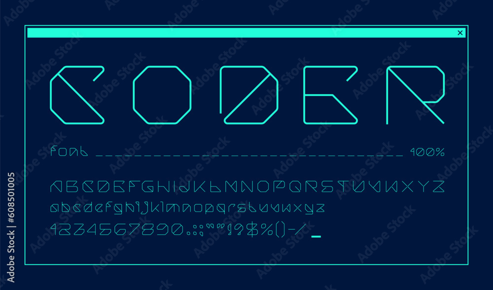 Digital sci fi tech font, type, futuristic typeface alphabet with sharp ...