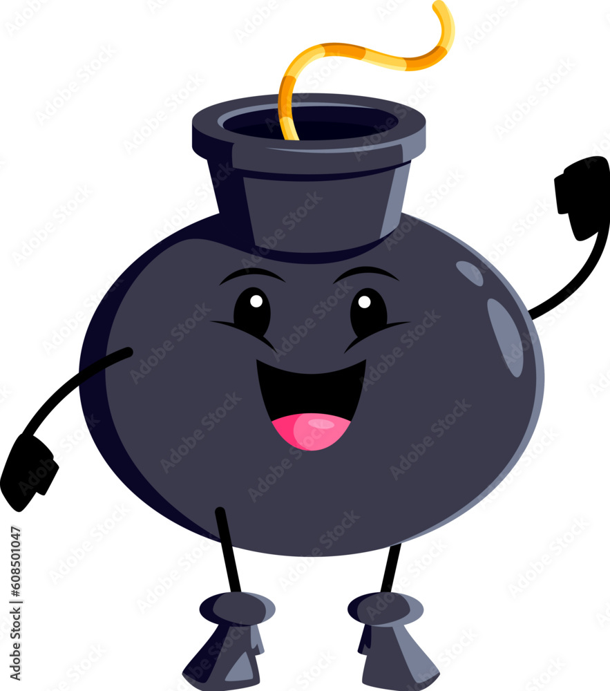 Cartoon bomb character, isolated vector explosive cheering personage ...