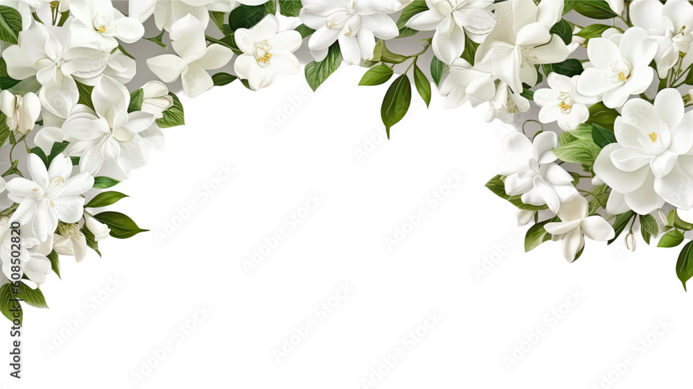 delicate jasmine flowers as a frame border, isolated with negative ...