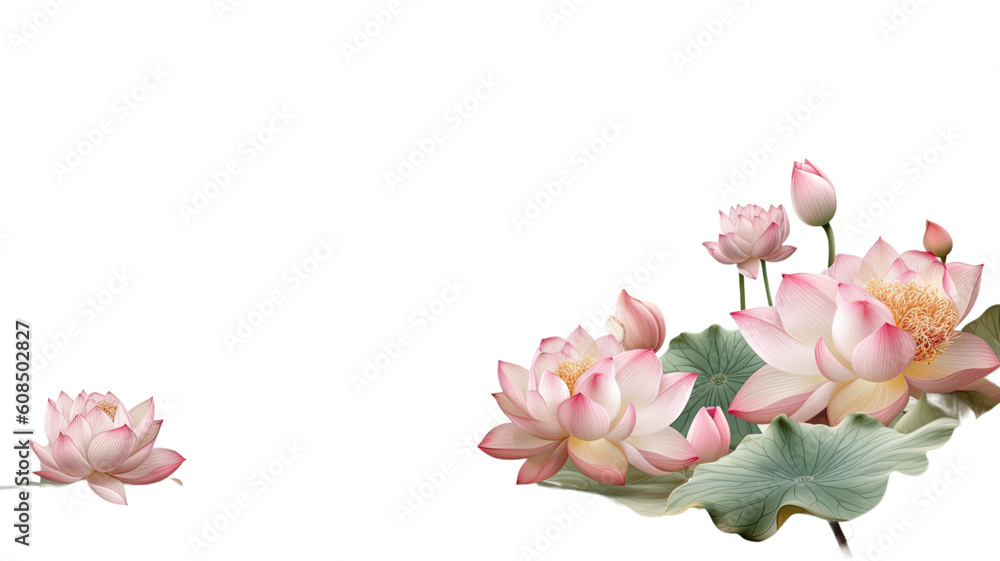 elegant lotus flowers as a frame border, isolated with negative space ...