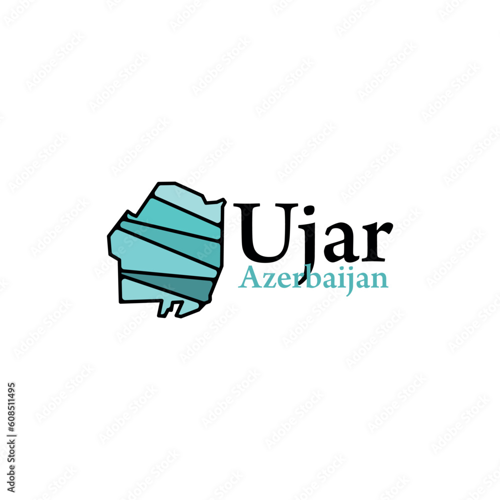 Azerbaijan City Ujar Map vector illustration, black lettering design on ...