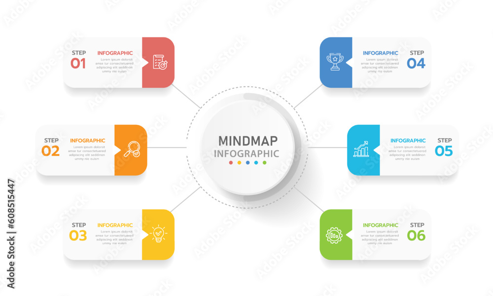 Infographic template for business. 6 Steps Modern Mindmap diagram with ...