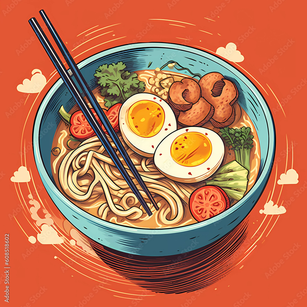 hand drawn cartoon japanese ramen illustration Stock Illustration ...