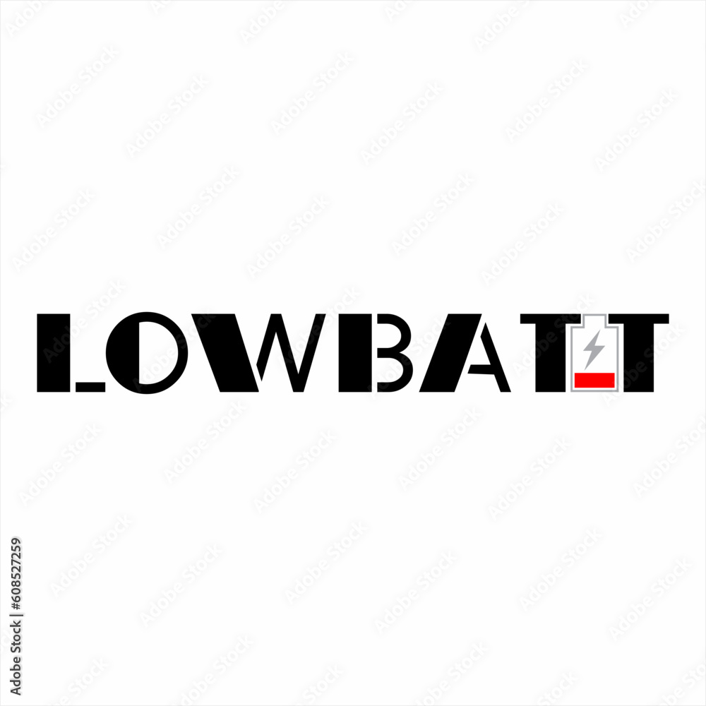 " Lowbatt " word design with low battery symbol on negative space ...