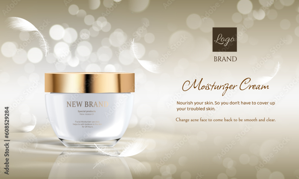 Vector cream button with professional facial cream on the gold ...