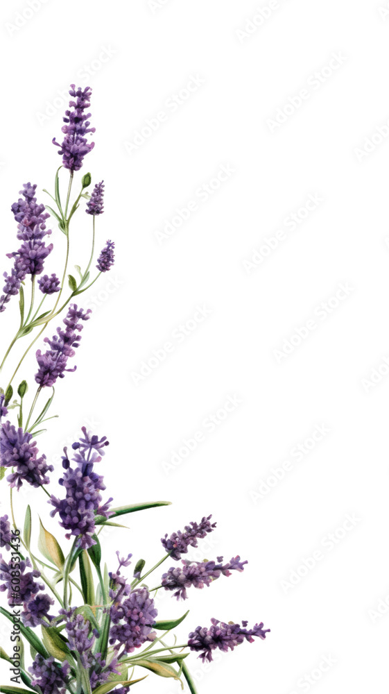 enchanting lavender sprigs as a frame border, isolated with negative ...