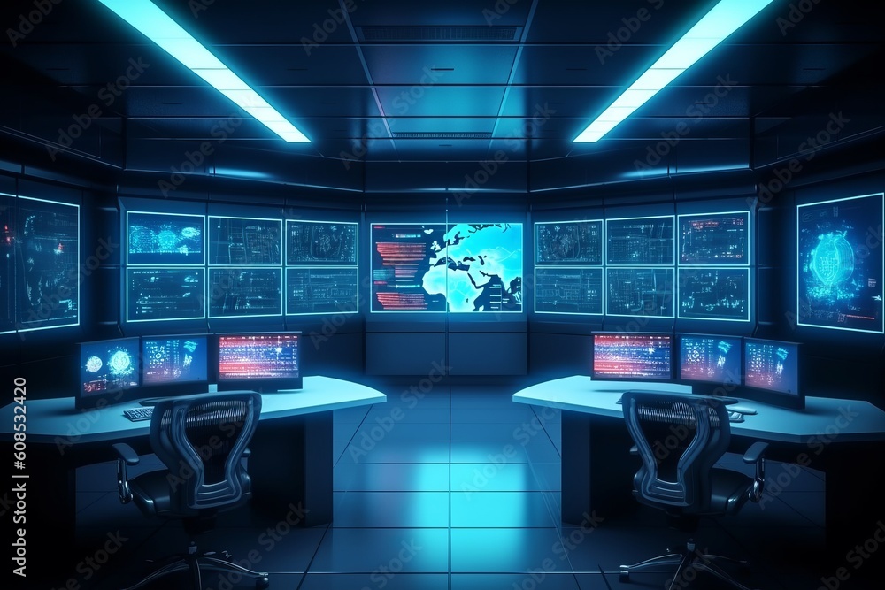 Spacious and Modern Security Control Room with Multiple Displays and ...