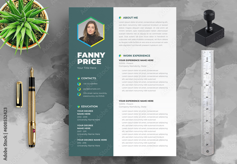 Resume Layout with Tan Header Stock Template | Adobe Stock