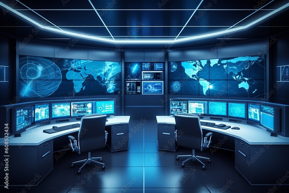 Spacious and Modern Security Control Room with Multiple Displays and ...