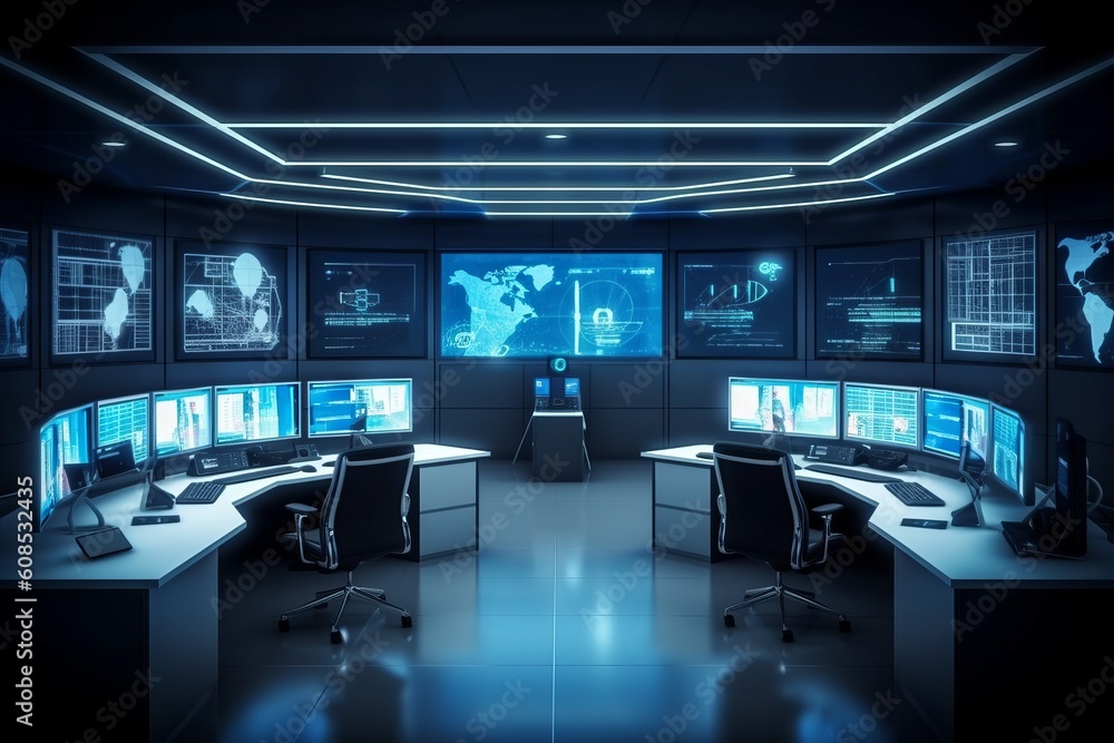 Spacious and Modern Security Control Room with Multiple Displays and ...