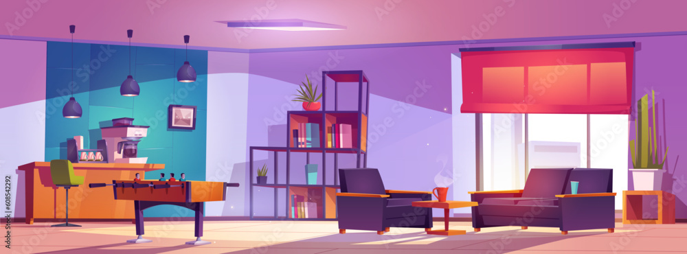 Office breakout room cartoon vector design. Lounge break zone creative ...