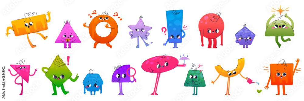Cute math geometric figure shape cartoon vector character. Abstract ...