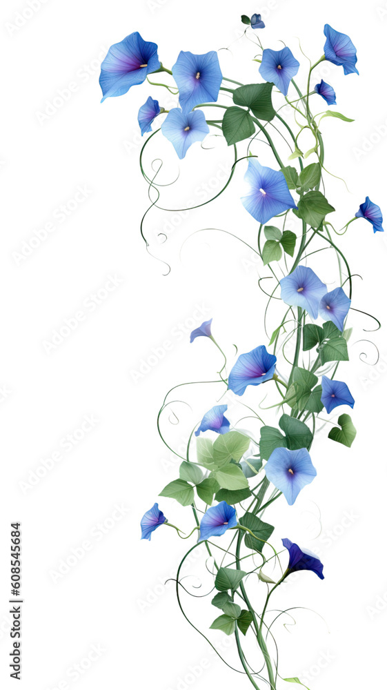 whimsical morning glory vines as a frame border, isolated with negative ...