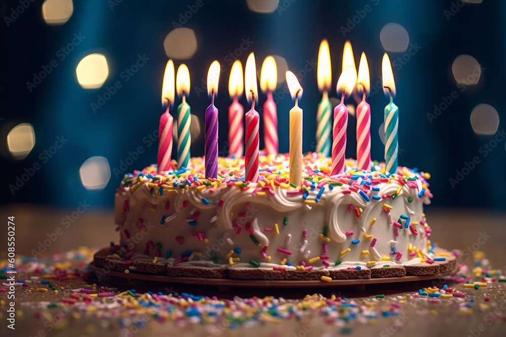 Celebration birthday cake with colorful sprinkles. Generative AI Stock ...