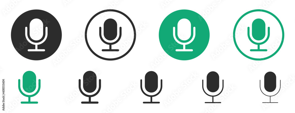 Microphone mic icon set. Radio podcast mic icons. Broadcast microphone ...