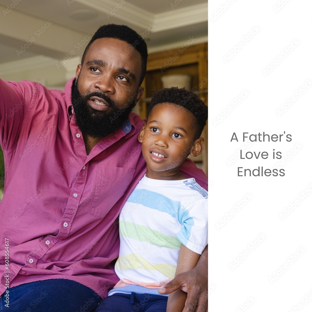 Foto de Composite of a father's love is endless text, african american ...