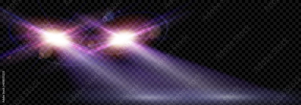 Realistic night car light flare vector effect isolated on transparent ...