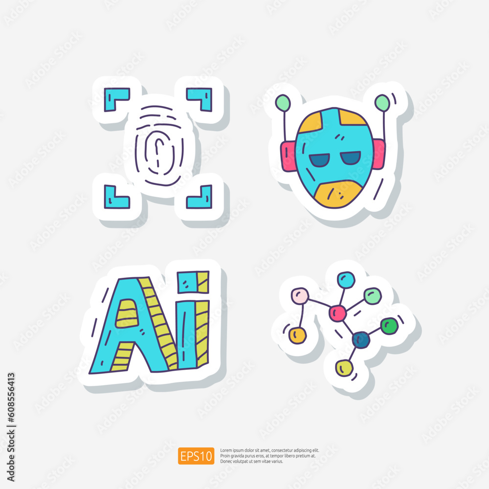 Artificial intelligence AI. finger print recognition, android robot ...