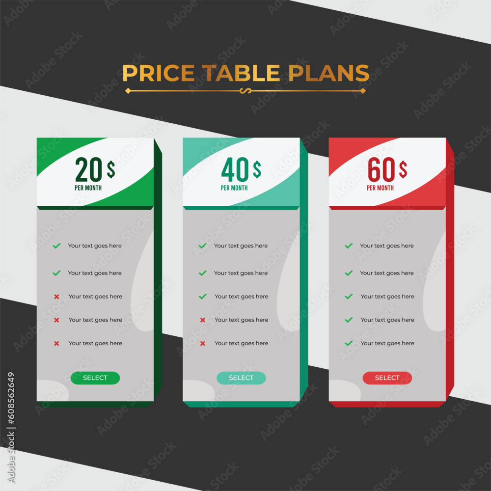 Pricing plan comparison table template premium vector mock up Stock ...